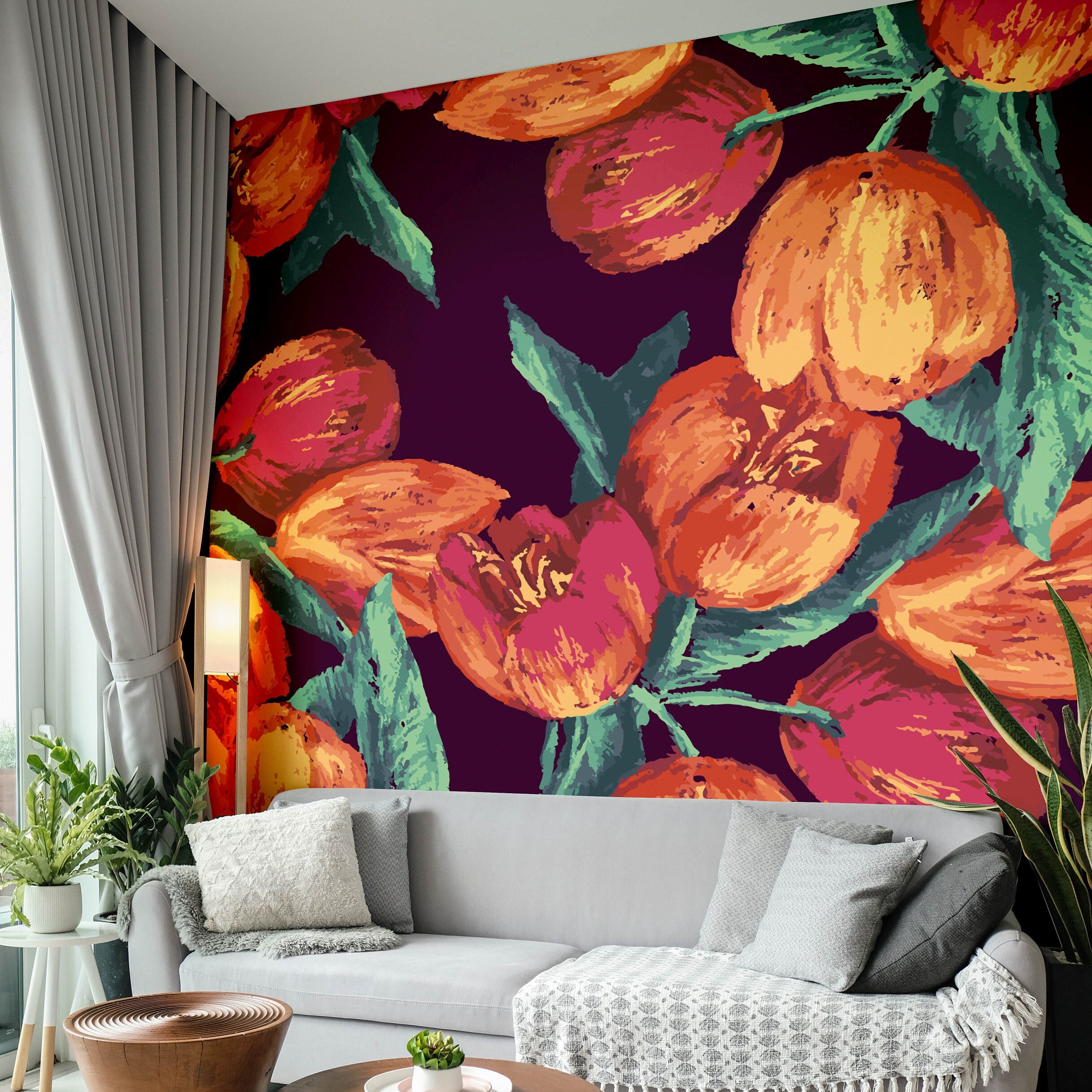 Tulips Flowers Peel and Stick Wallpaper Orange Flower Self Adhesive ...