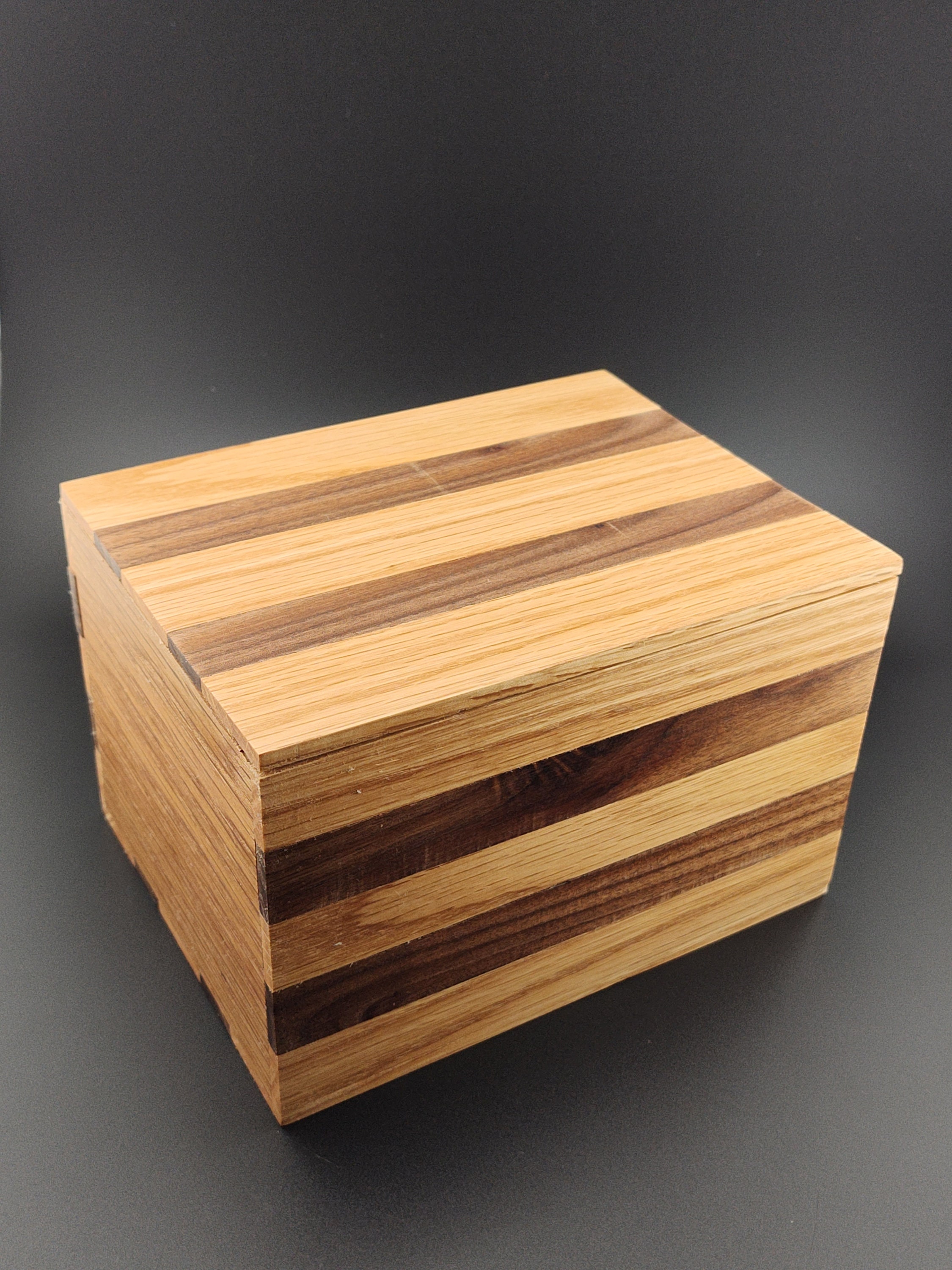 Oak and Walnut Sliding Panel Puzzle Box, Secret Opening Wooden Box ...
