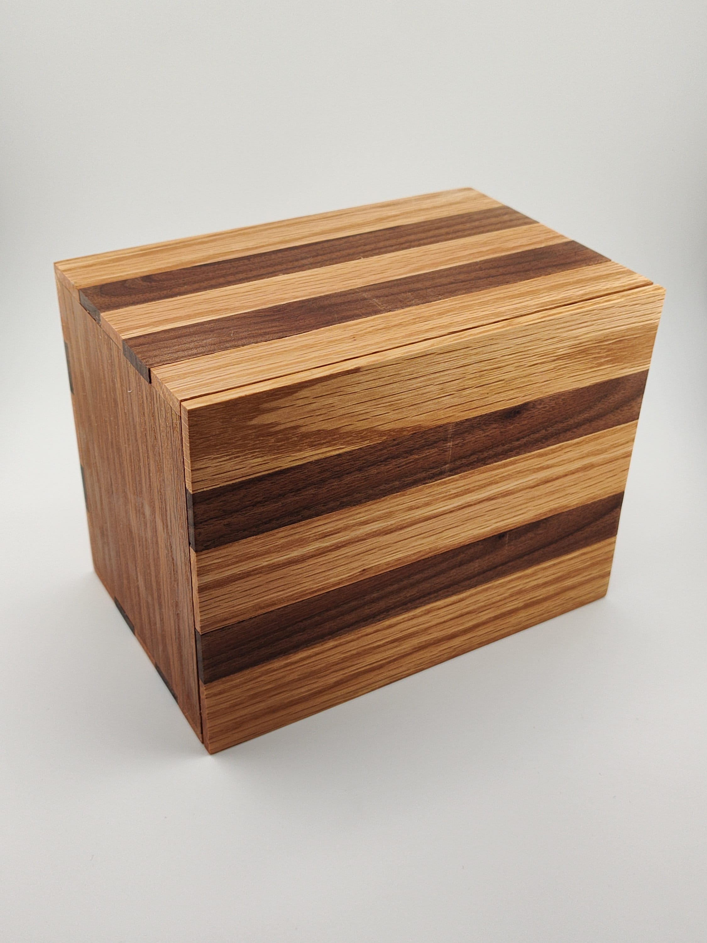 Oak and Walnut Sliding Panel Puzzle Box, Secret Opening Wooden Box ...