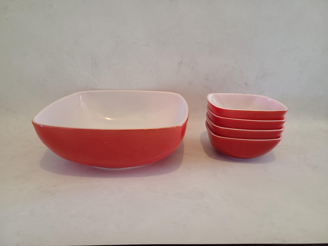 Vintage Pyrex Red Hostess 5 Piece Square Bowl Set From 1949 - Etsy
