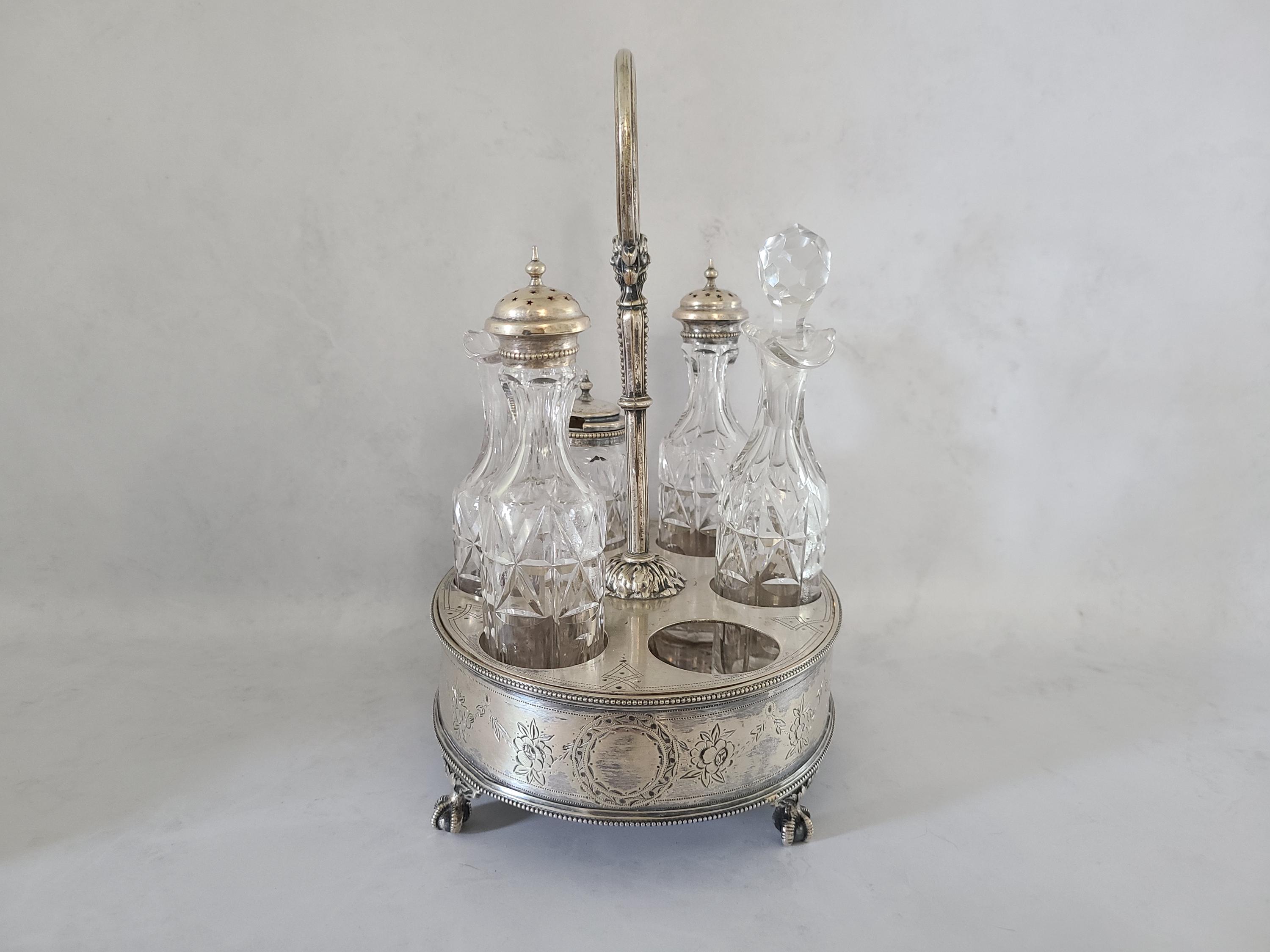 Antique 19th Century Silver Plated Condiment Caddy With Cut Glass ...