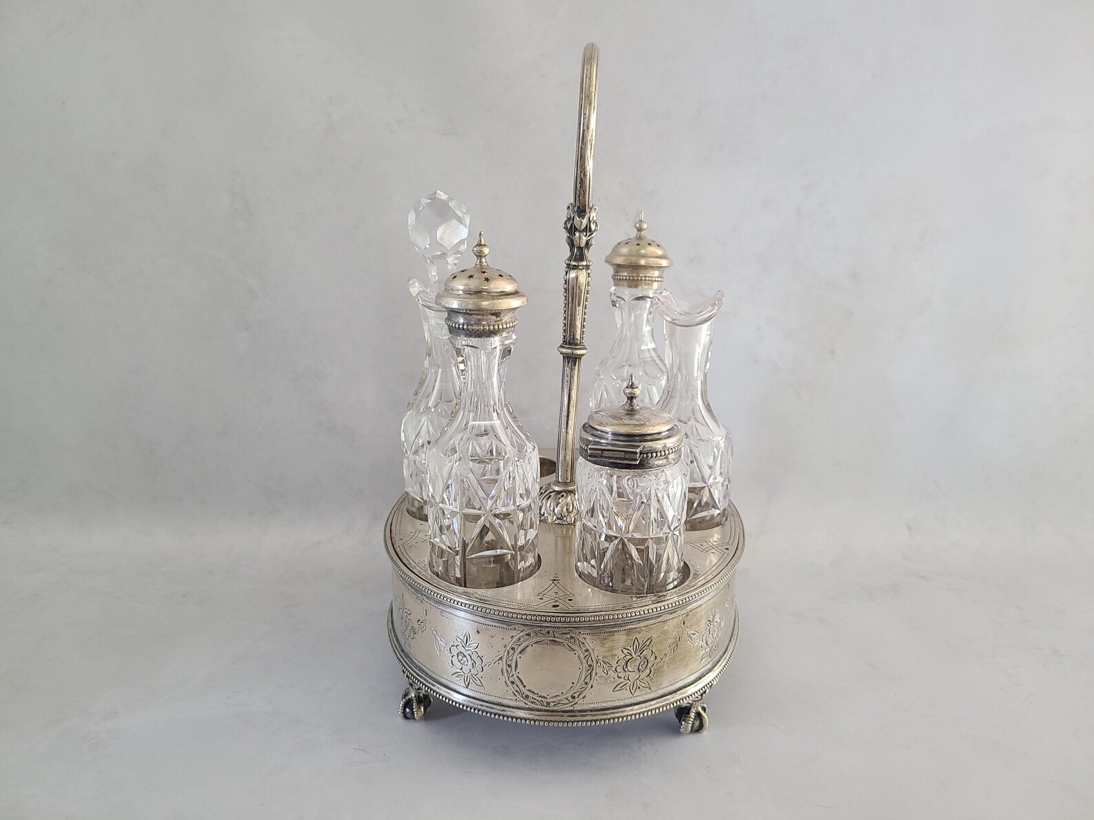 Antique 19th Century Silver Plated Condiment Caddy With Cut Glass ...