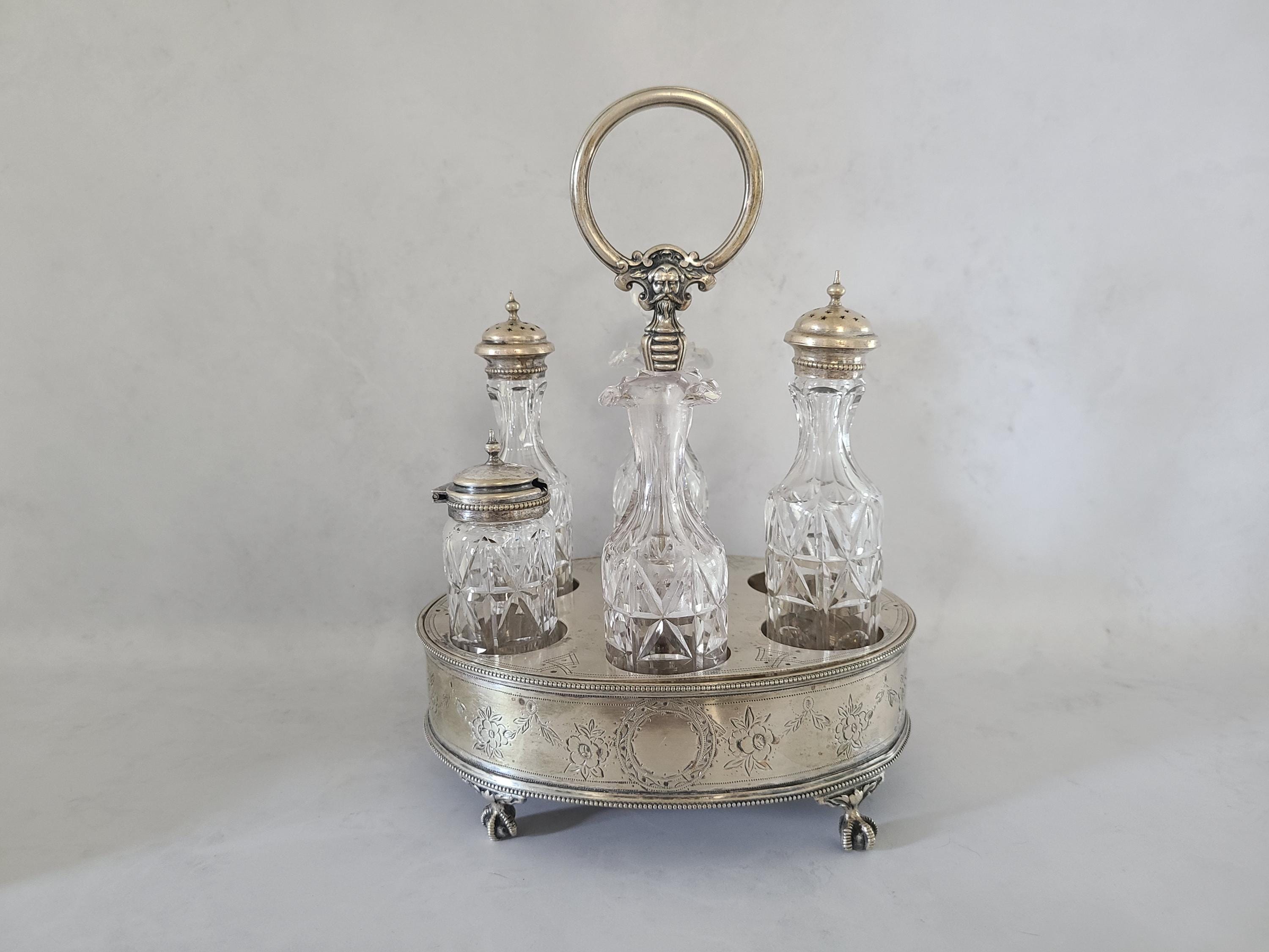 Antique 19th Century Silver Plated Condiment Caddy With Cut Glass ...