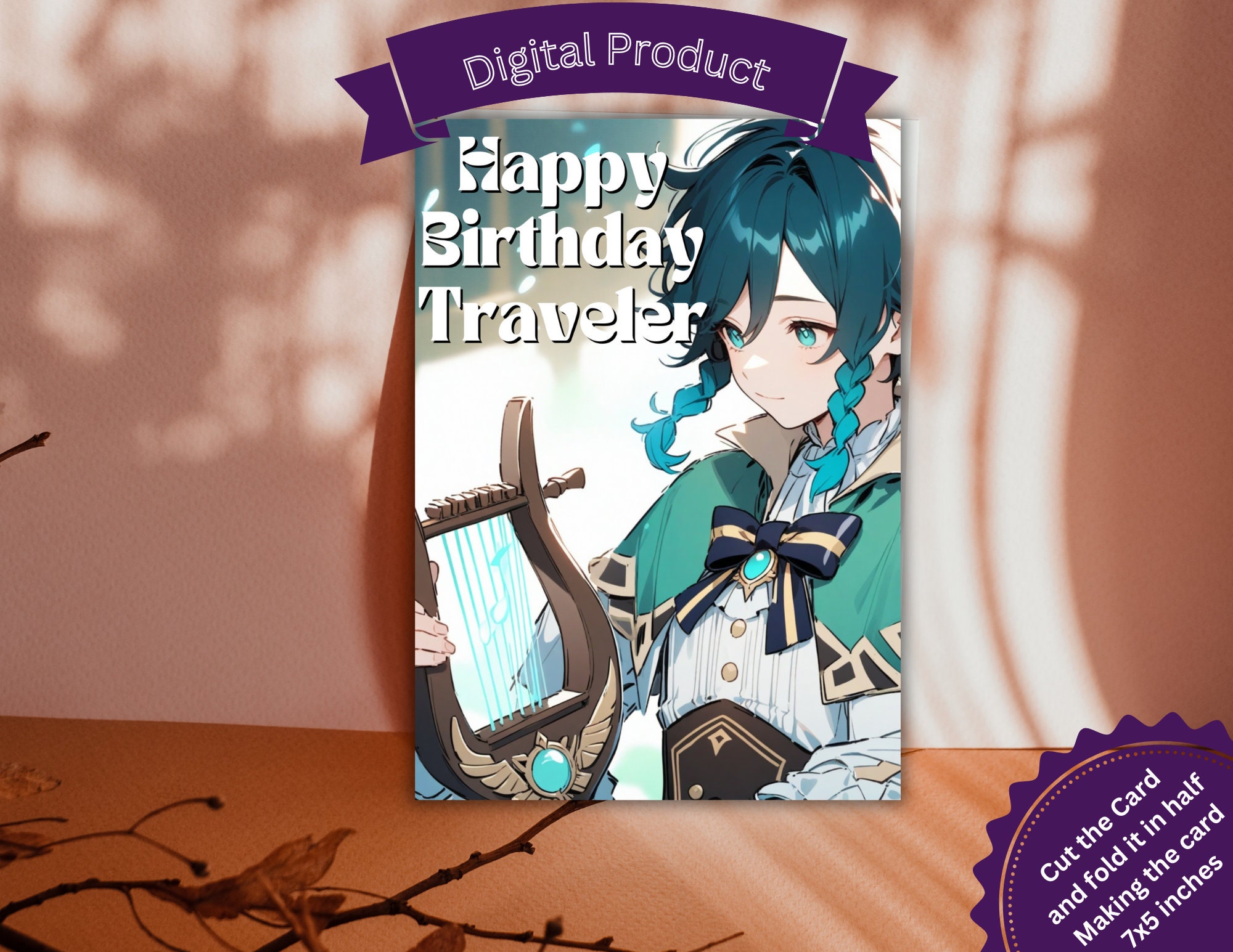 Printable Card Happy Birthday Traveler Genshin Impact Venti the Bard ...