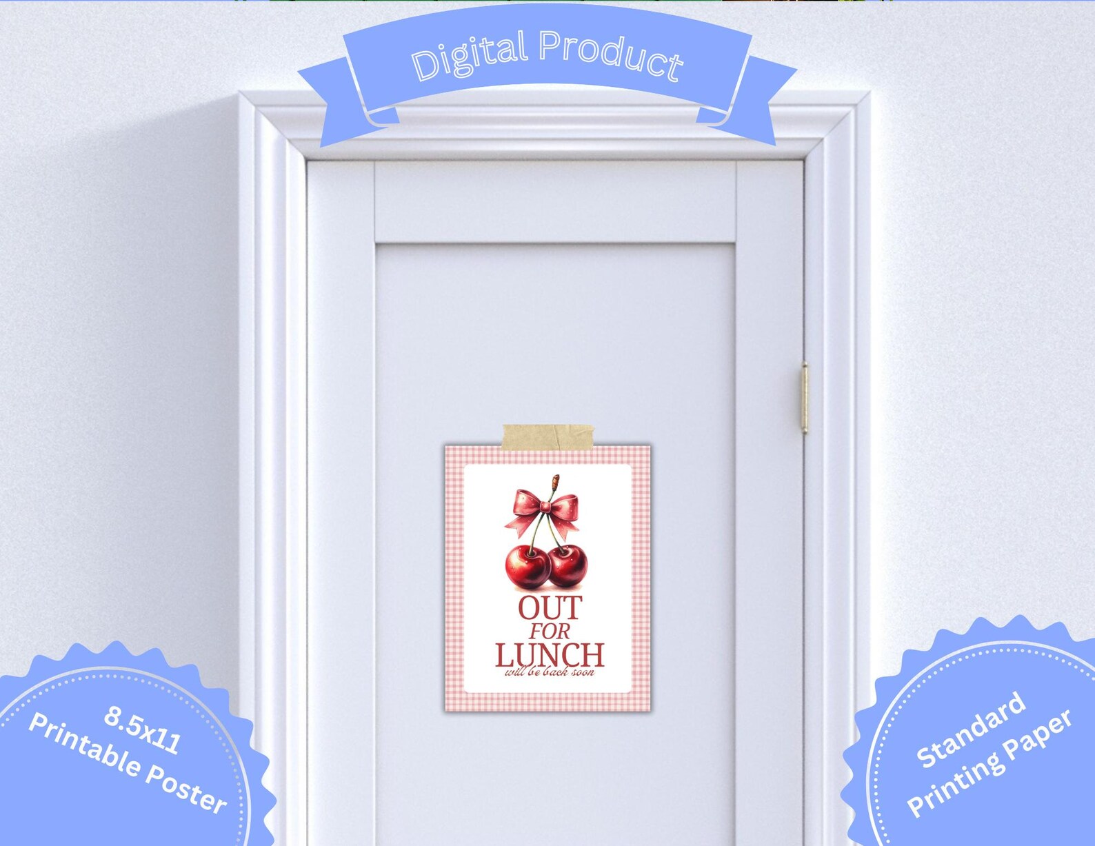 Printable Cherry Themed Sign Out for Lunch Will Be Back Soon, Business ...