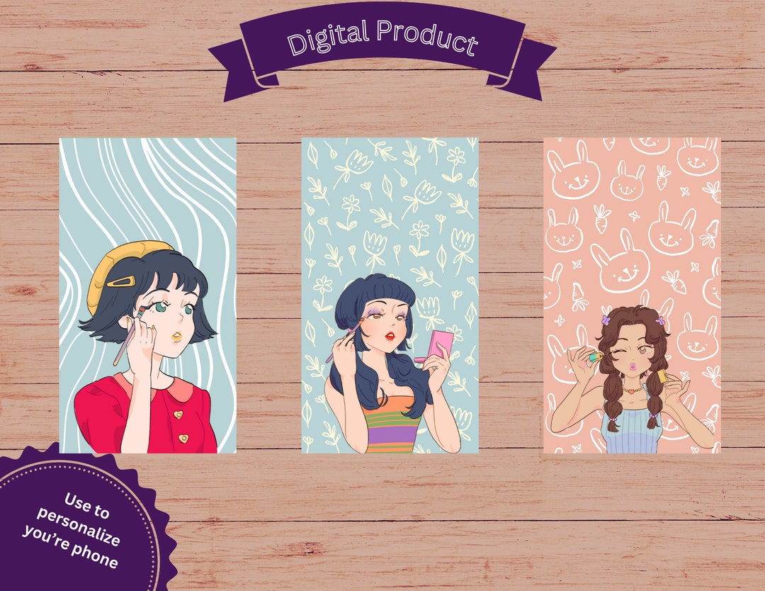 10 Anime Manhwa Makeup and Skincare-themed Phone Wallpapers, Digital ...