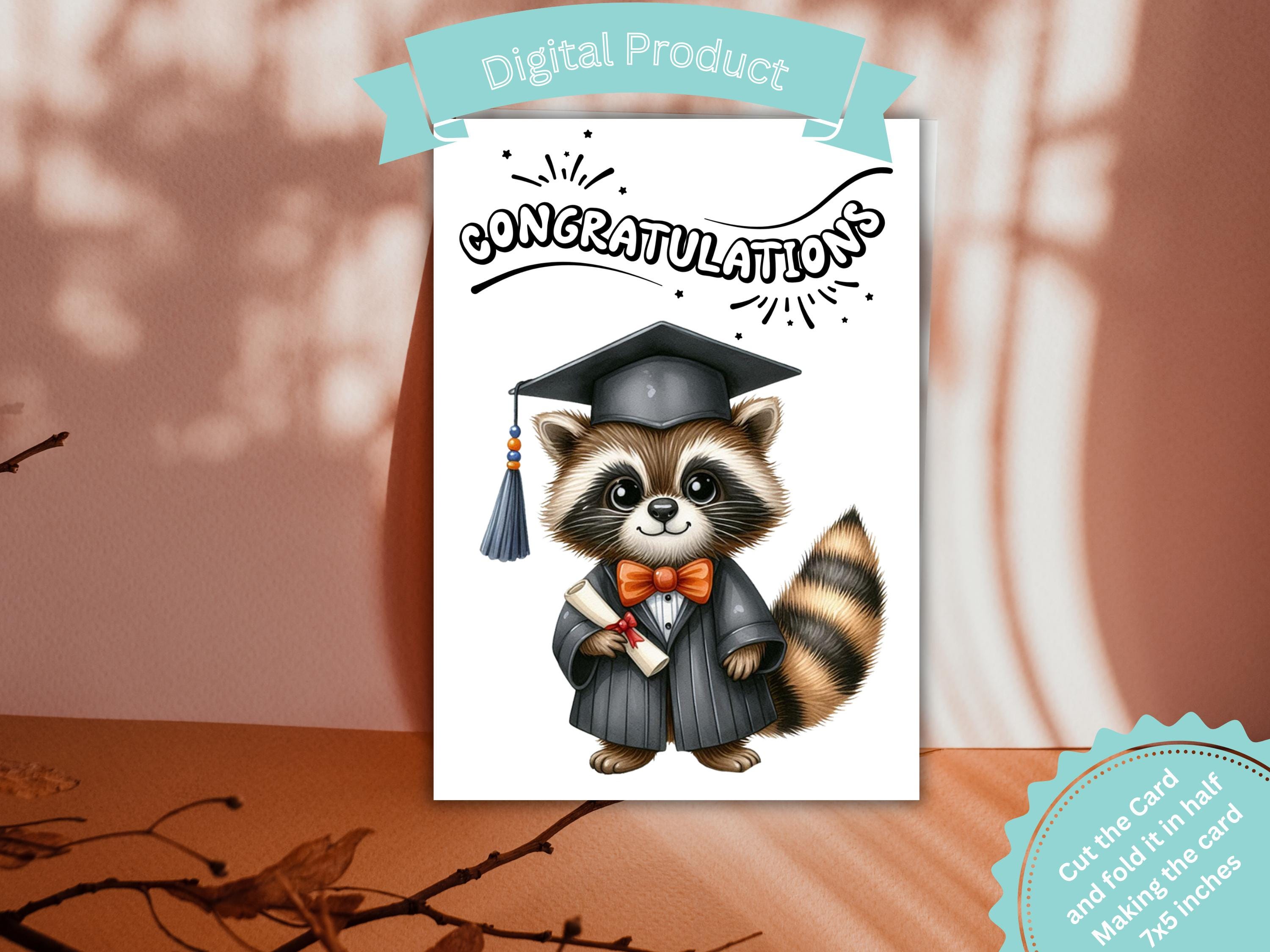 Printable Raccoon Graduation Card Trash Bandit Art Watercolor Racoon ...