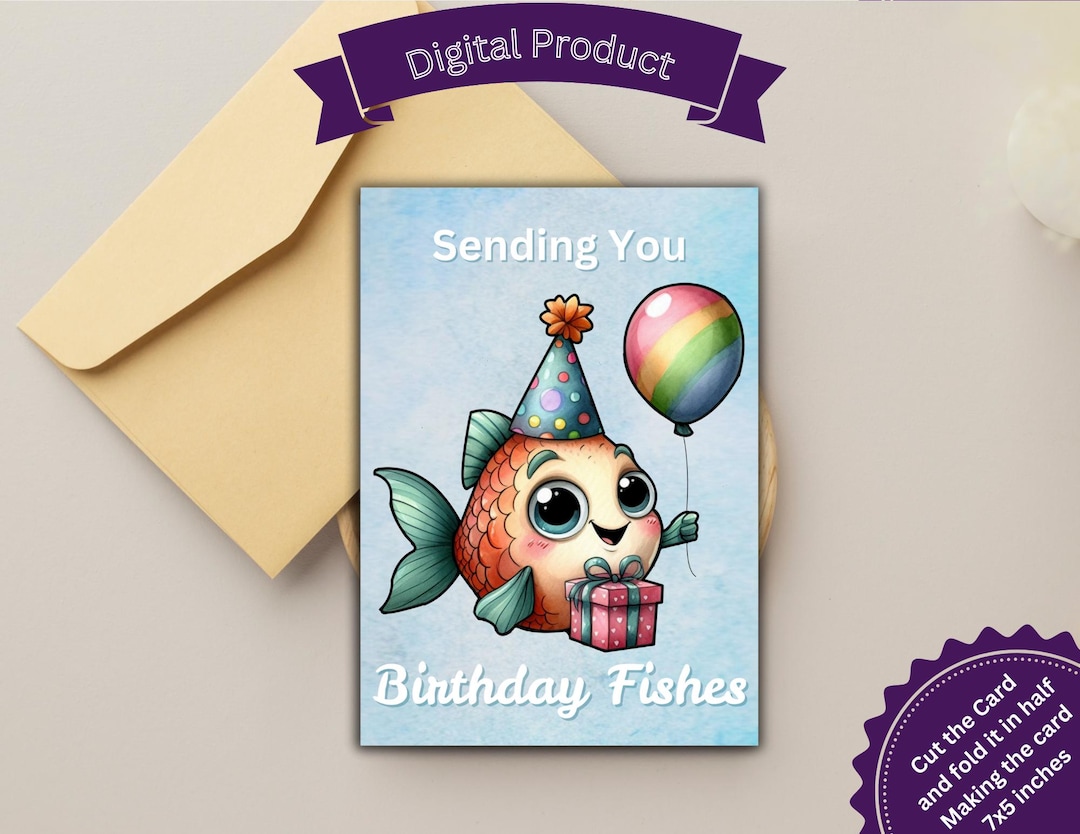Printable Birthday Card Fishing Birthday Card Fish Theme Cute Grandkid ...