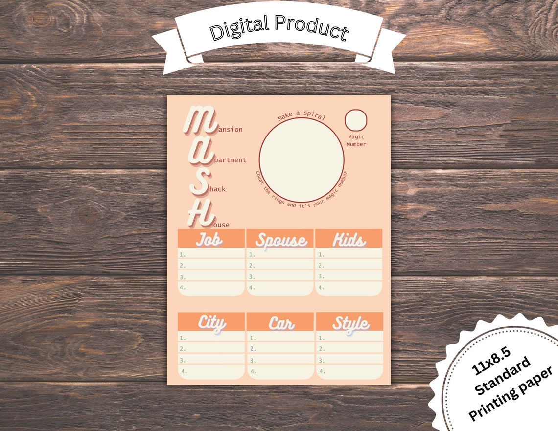 5 Printable MASH Games for Kids, Slumber Party Game, Fortune Telling ...