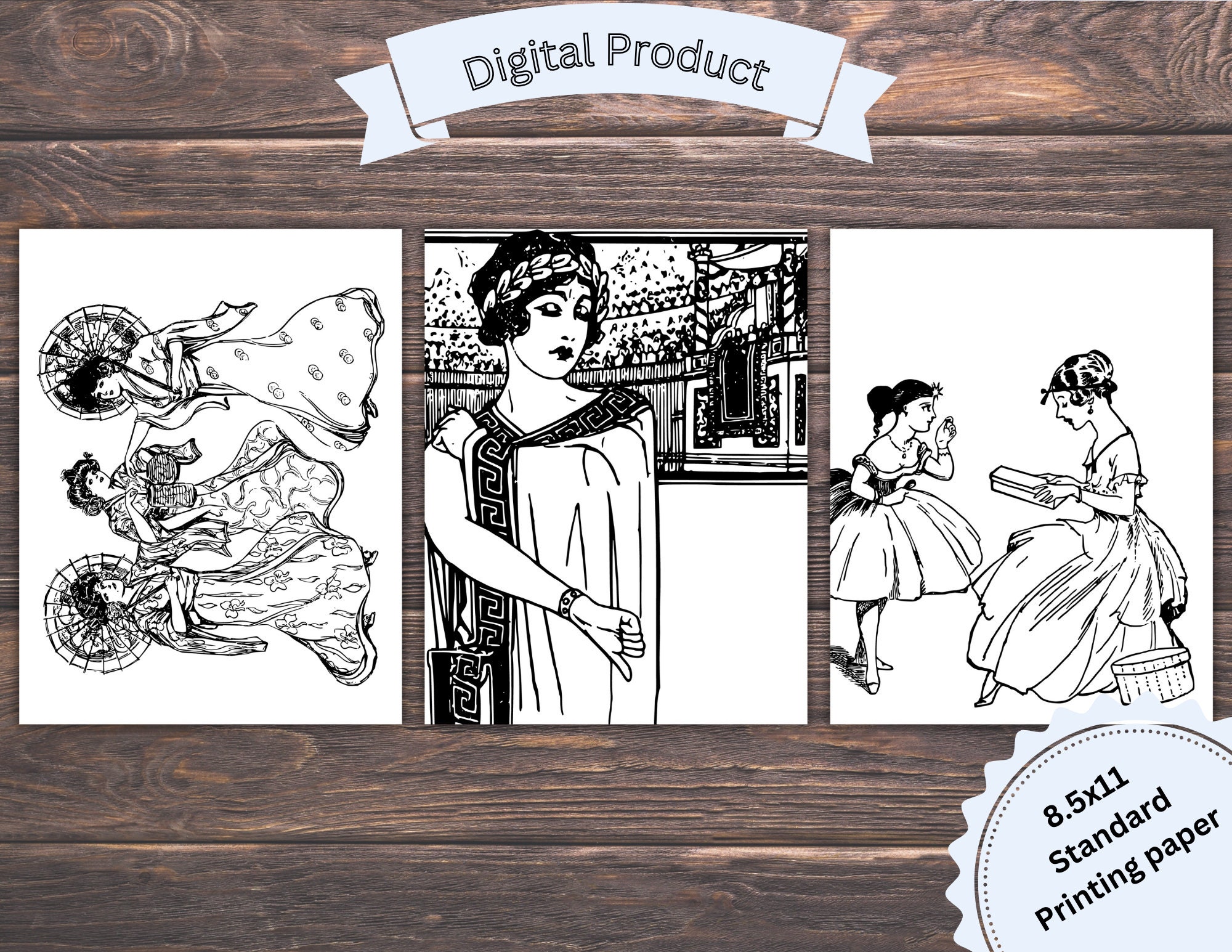 25 Printable Coloring Pages, Antique and Vintage Ladies, Coloring Book ...