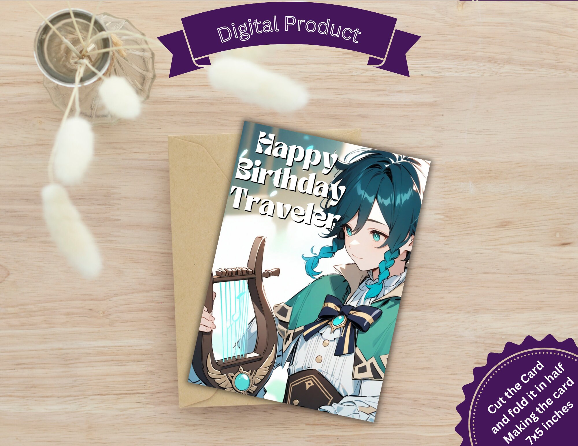 Printable Card Happy Birthday Traveler Genshin Impact Venti the Bard ...