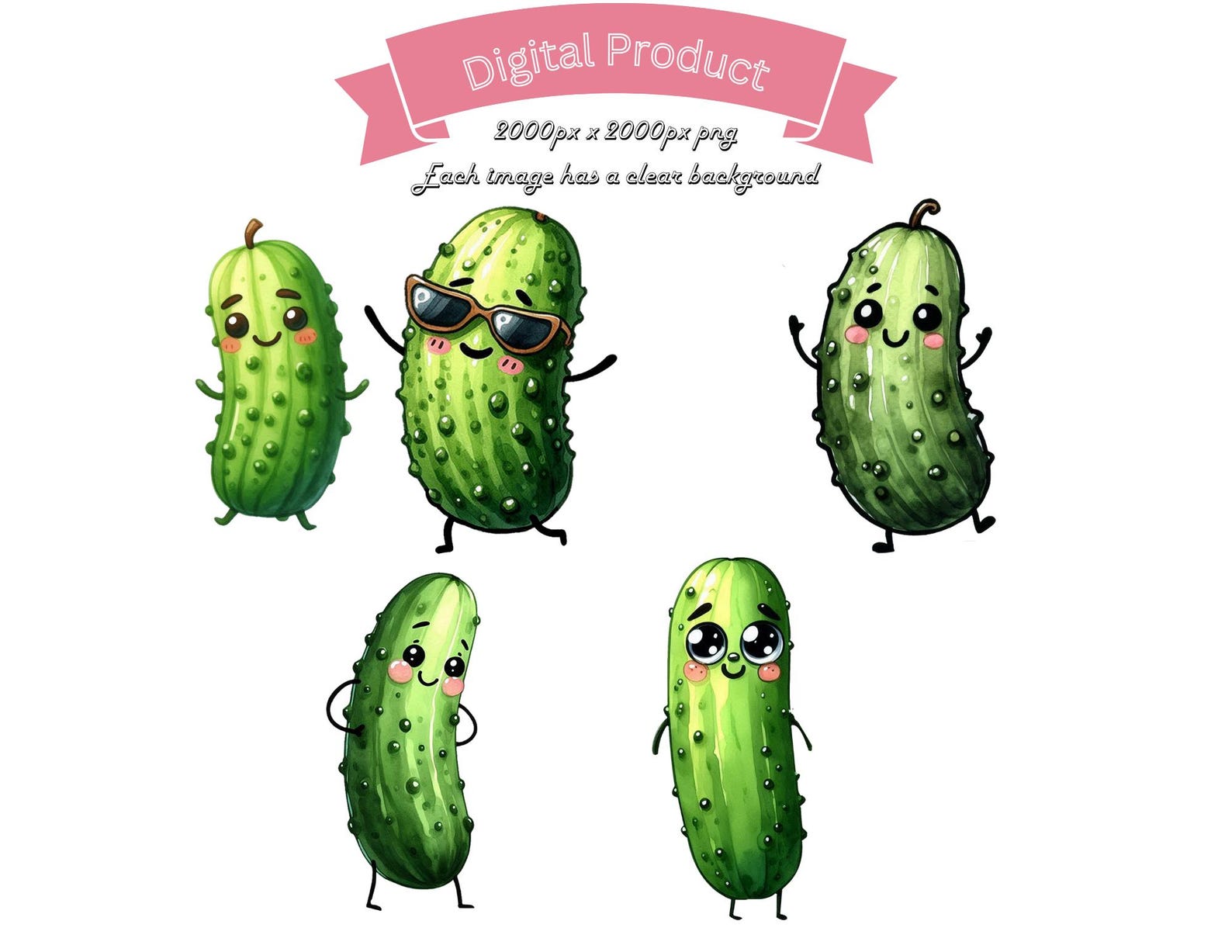 20 Pickle Characters Clipart PNG Watercolor Pickles Clip Art Painting ...