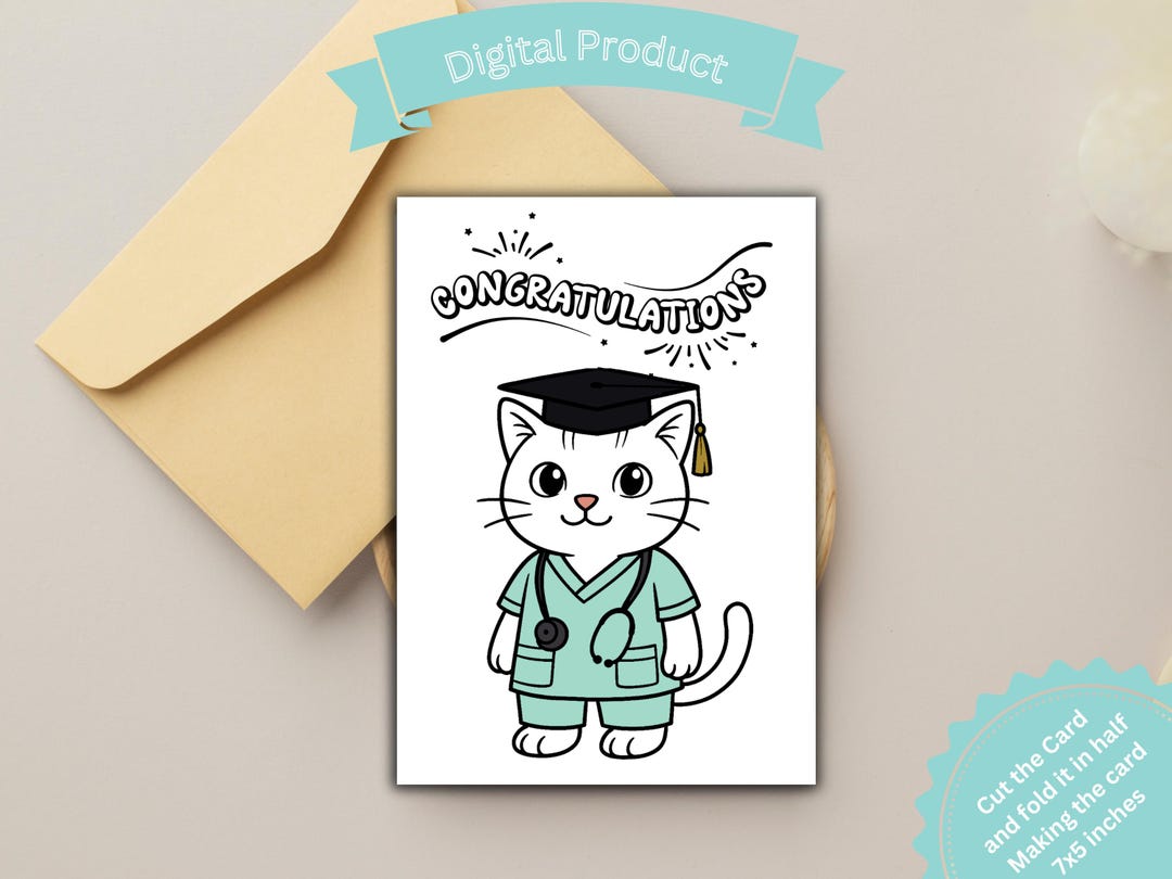 Printable Veterinarian Graduation Card Vet Tech Cat Veterinary School ...