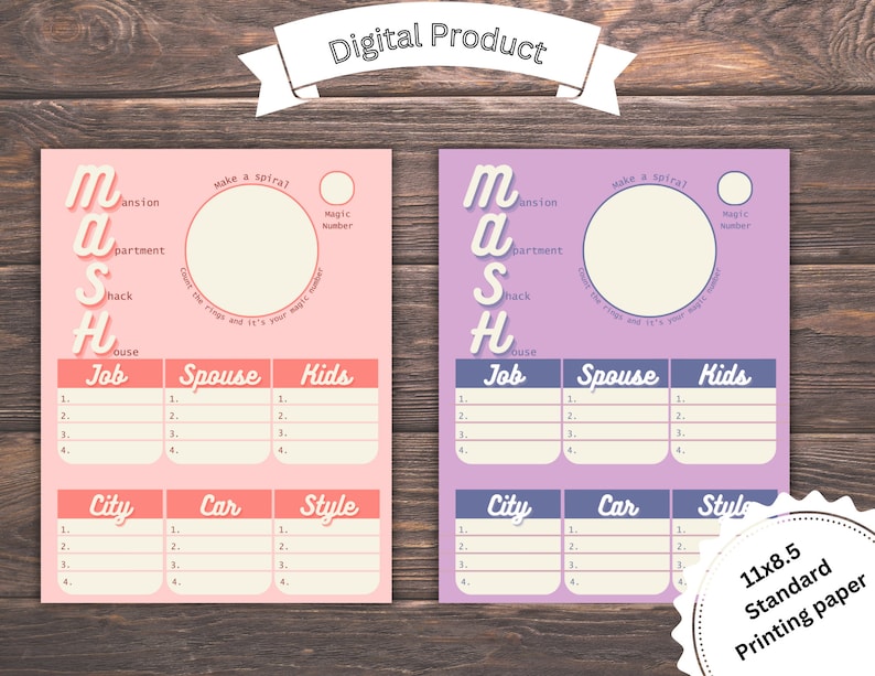 5 Printable MASH Games for Kids, Slumber Party Game, Fortune Telling Game, for Kids, for ...