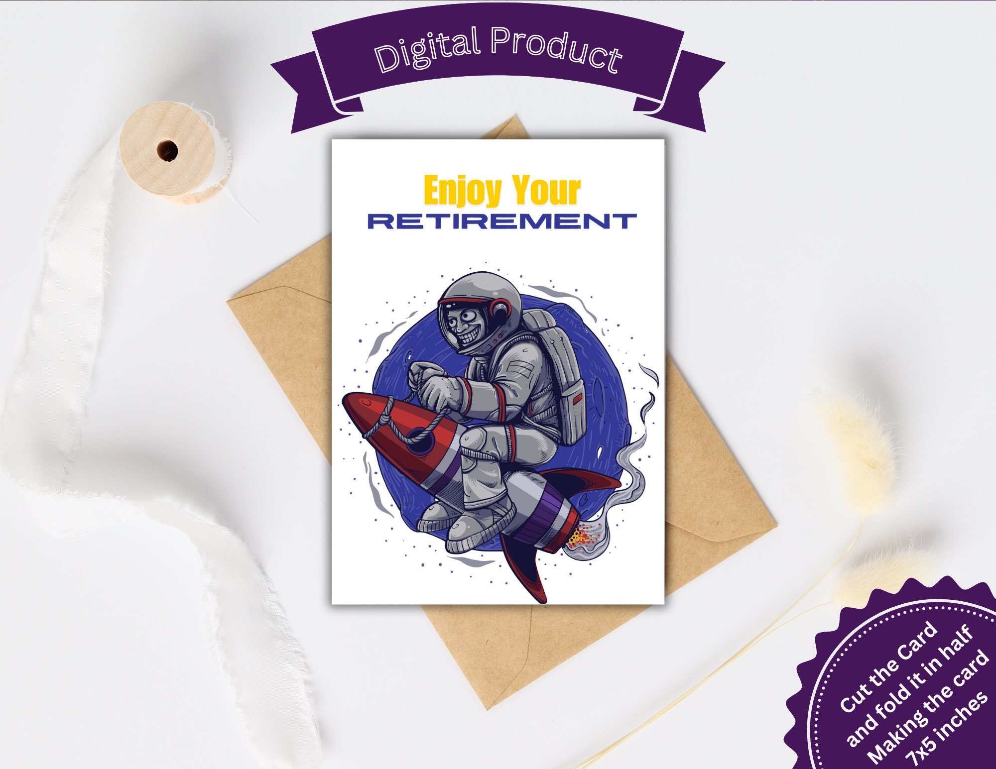 Printable Retirement Card, Enjoy Your Retirement, Astronaut on a Rocket ...