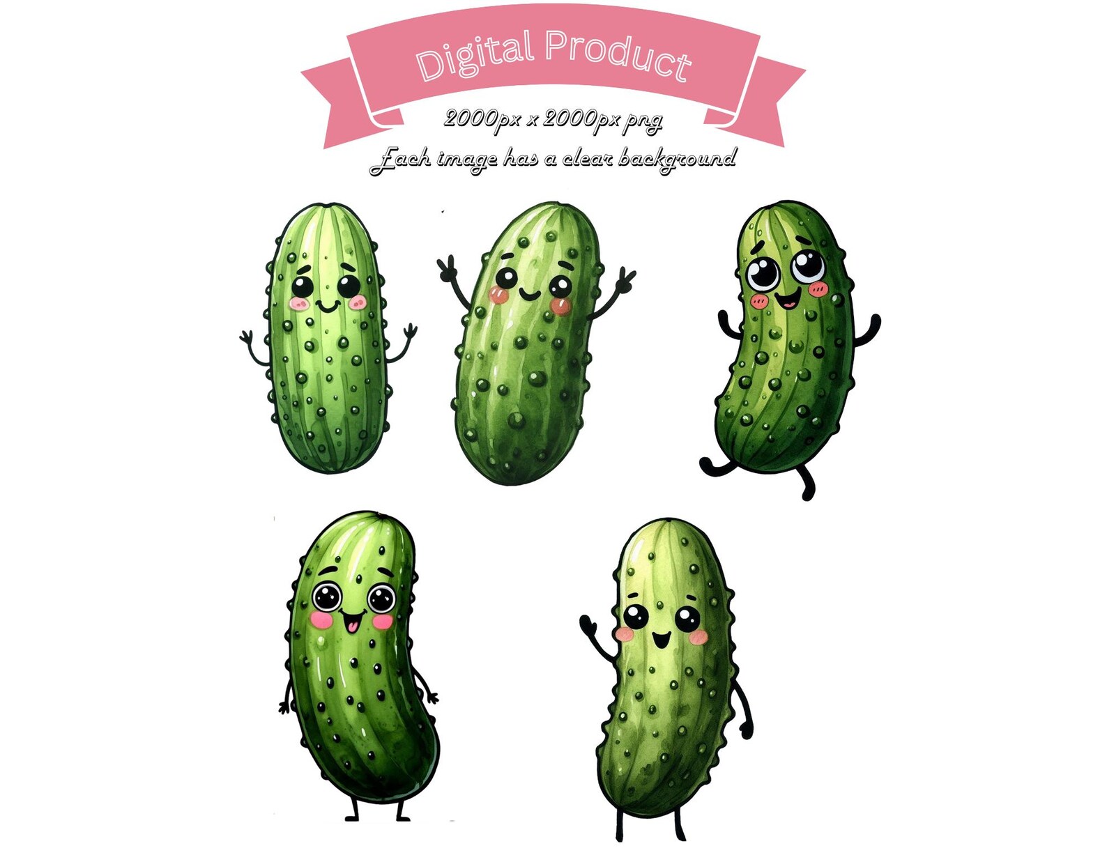20 Pickle Characters Clipart PNG Watercolor Pickles Clip Art Painting ...