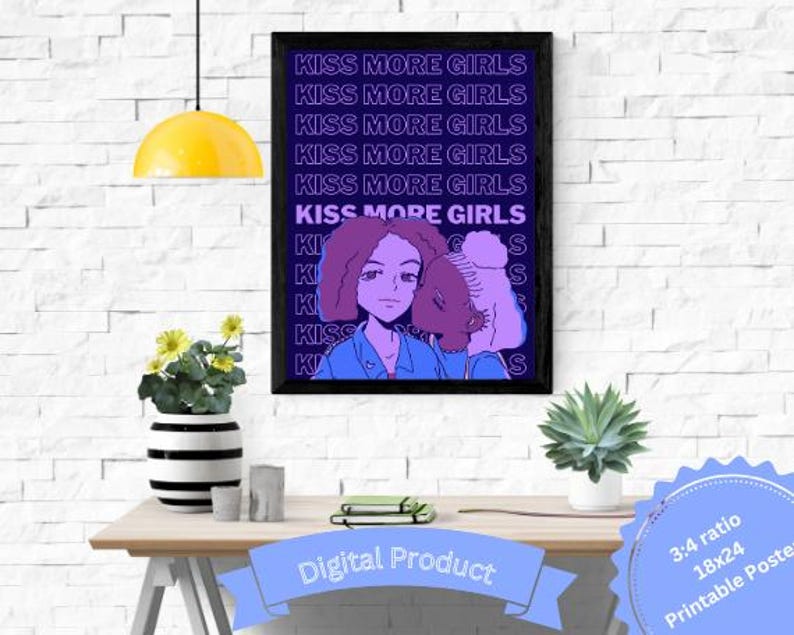 Printable Wall Art Anime Kiss More Girl Yuri Wall Art Girls Love Girls ...