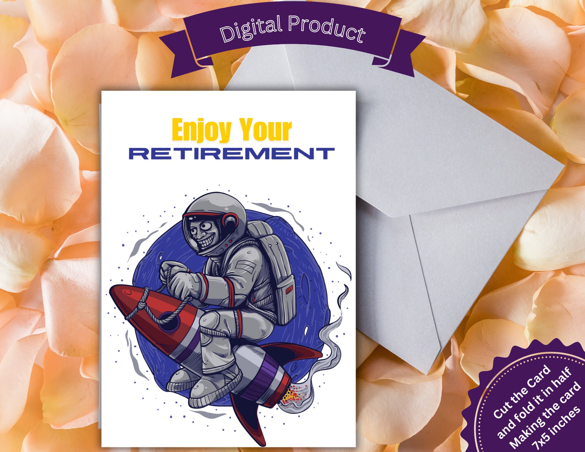 Printable Retirement Card, Enjoy Your Retirement, Astronaut on a Rocket ...