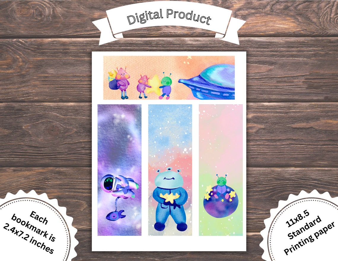 16 Printable Space Bookmarks Space-themed Cute Aliens Watercolor Space ...