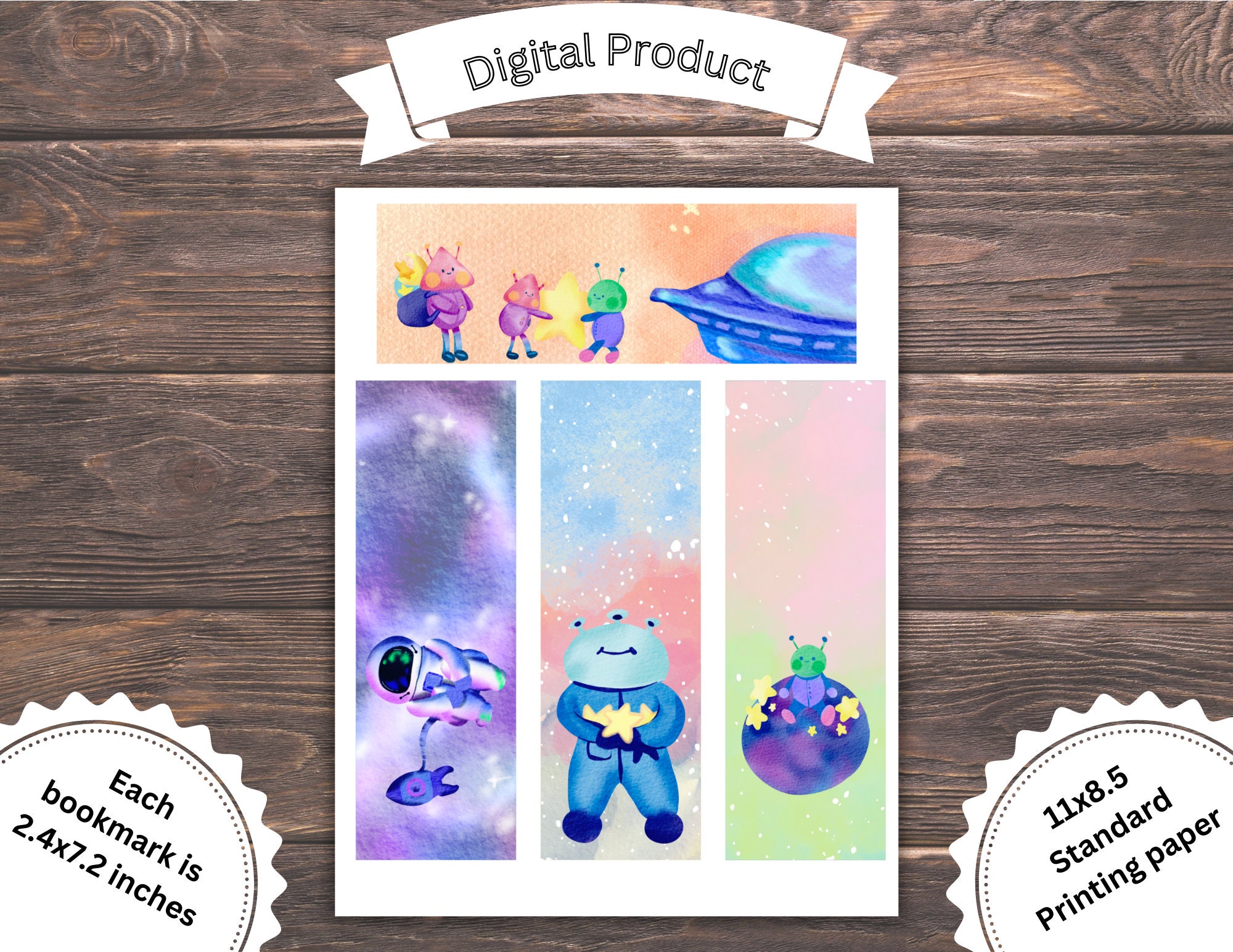 16 Printable Space Bookmarks Space-themed Cute Aliens Watercolor Space ...