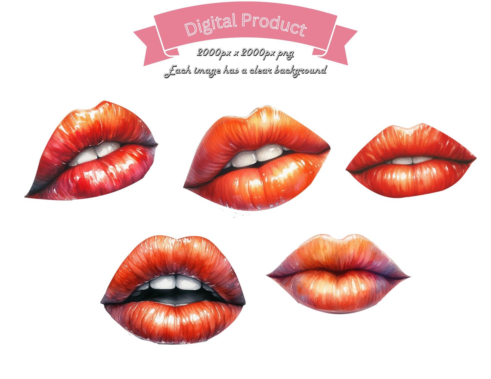 20 Watercolor Lips Clipart Red Lips Kiss PNG, Pink Lips Clip Art ...