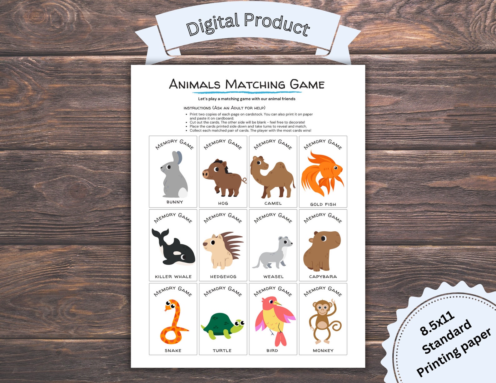 Printable Matching Game 3 Pages, Animal Themed, Game for Kids ...