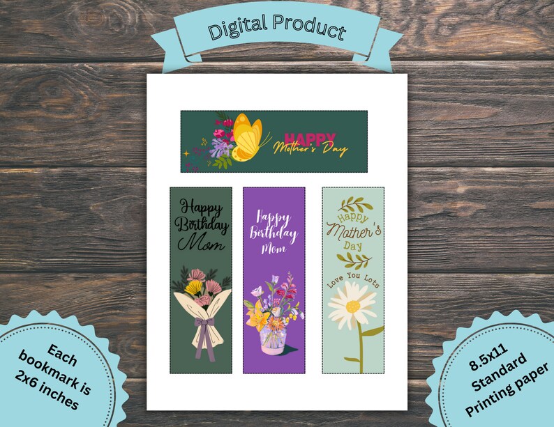 16 Printable Bookmarks Bundle Mom You're the Best Happy Birthday Mom ...