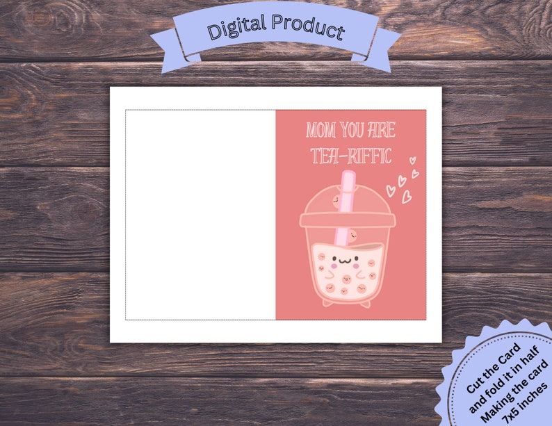 Printable Mothers Day Card Mom You Are Tea-riffic, Cute Birthday Card ...