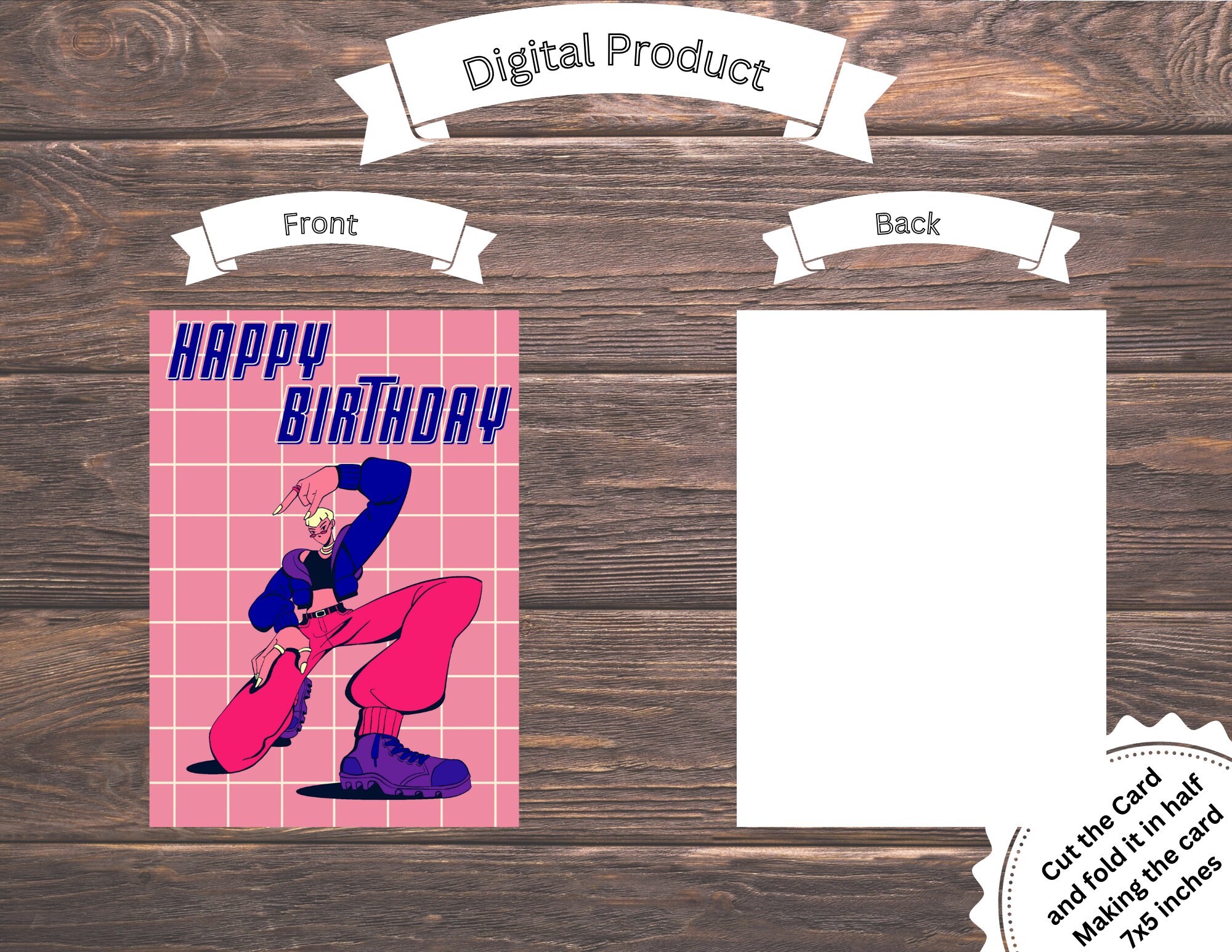 Printable Y2k Dance Themed Birthday Card, Cartoon Girl, Pink, Card for ...