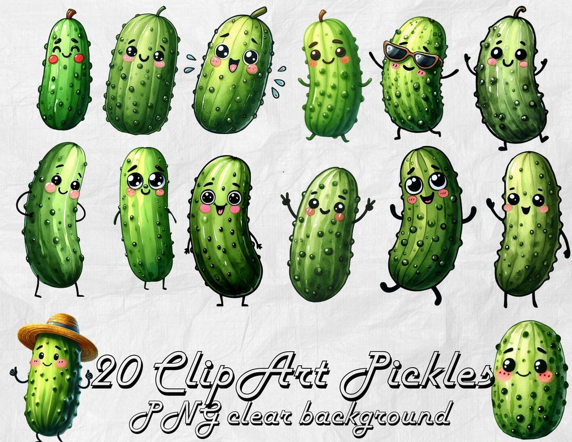 20 Pickle Characters Clipart PNG Watercolor Pickles Clip Art Painting ...