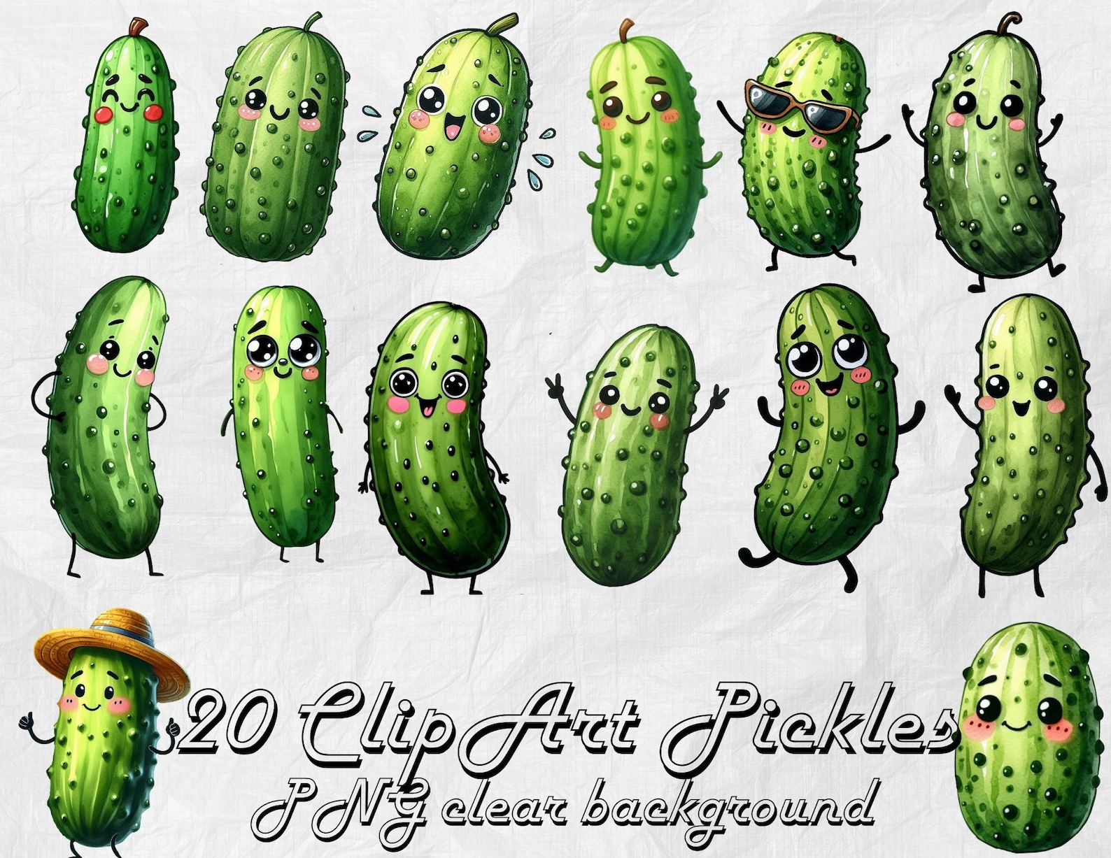 20 Pickle Characters Clipart PNG Watercolor Pickles Clip Art Painting ...