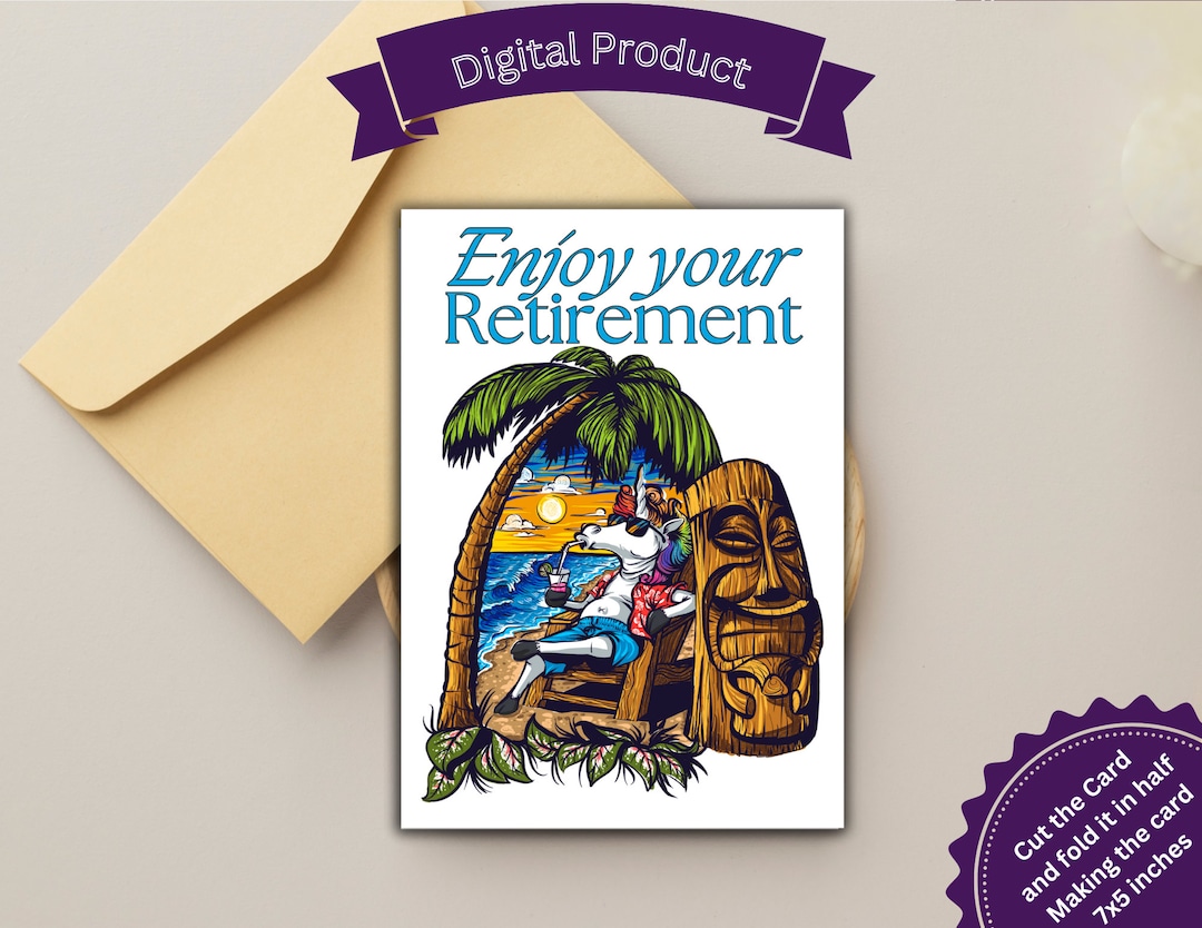 Printable Retirement Card Unicorn on a Beach Enjoy Your Retirement ...