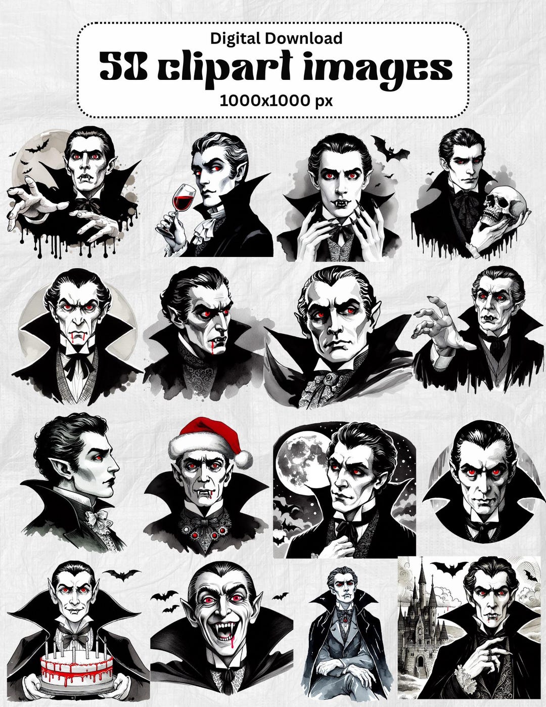 50 Watercolor Dracula Clipart Bundle Pngs Realistic Dracula Halloween ...