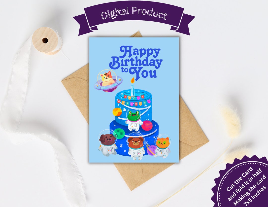 Printable Space-themed Cake Happy Birthday to You Birthday Card Aliens ...