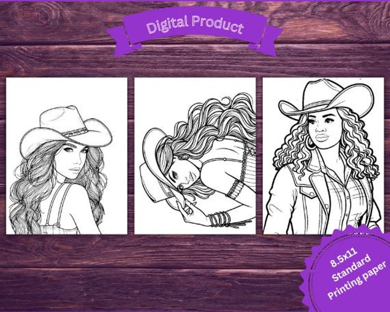 25 Printable Realistic Cowgirls Coloring Book Western Cowgirl Coloring ...
