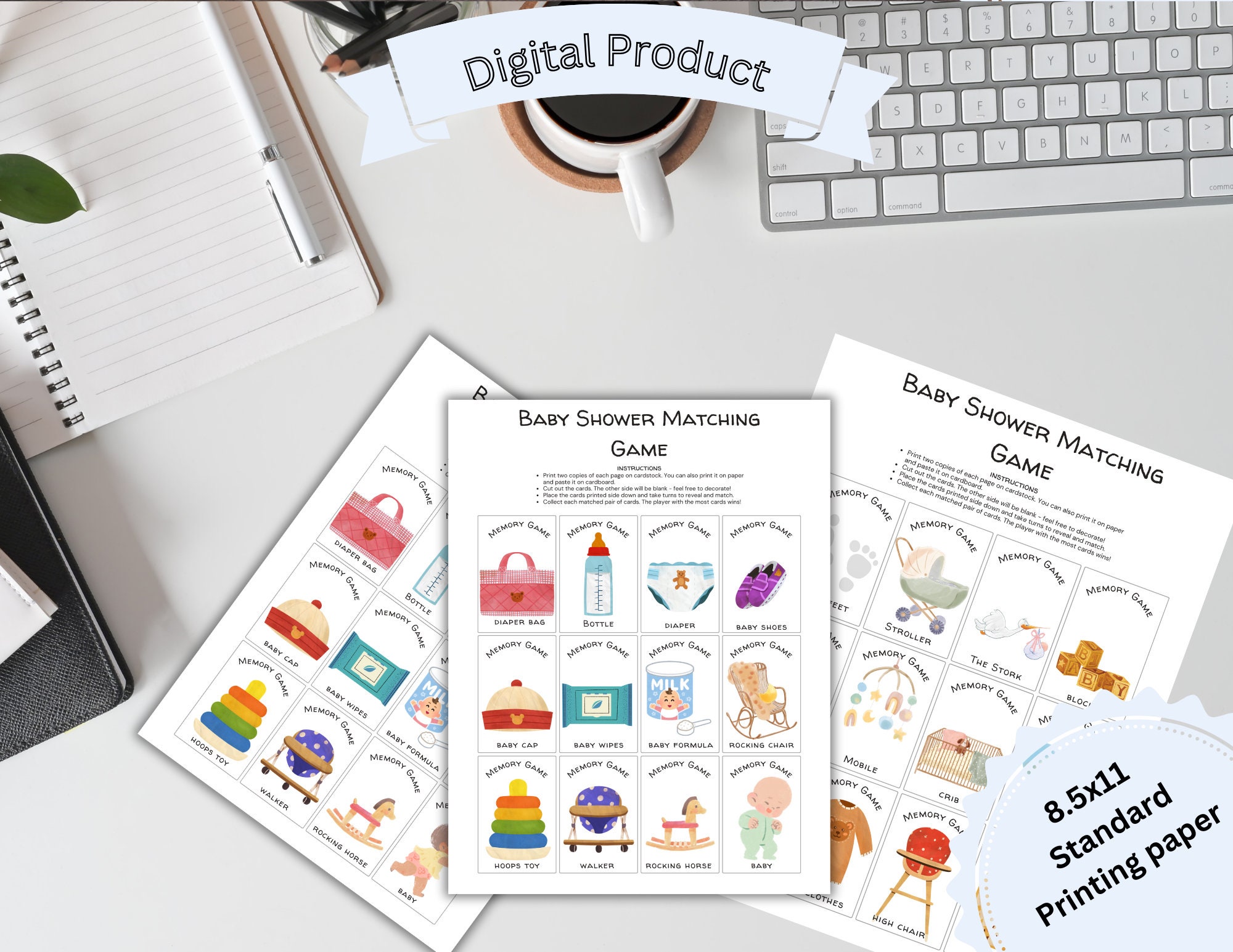 Printable Baby Shower Games, Matching Game, Memory Game, Party Game ...