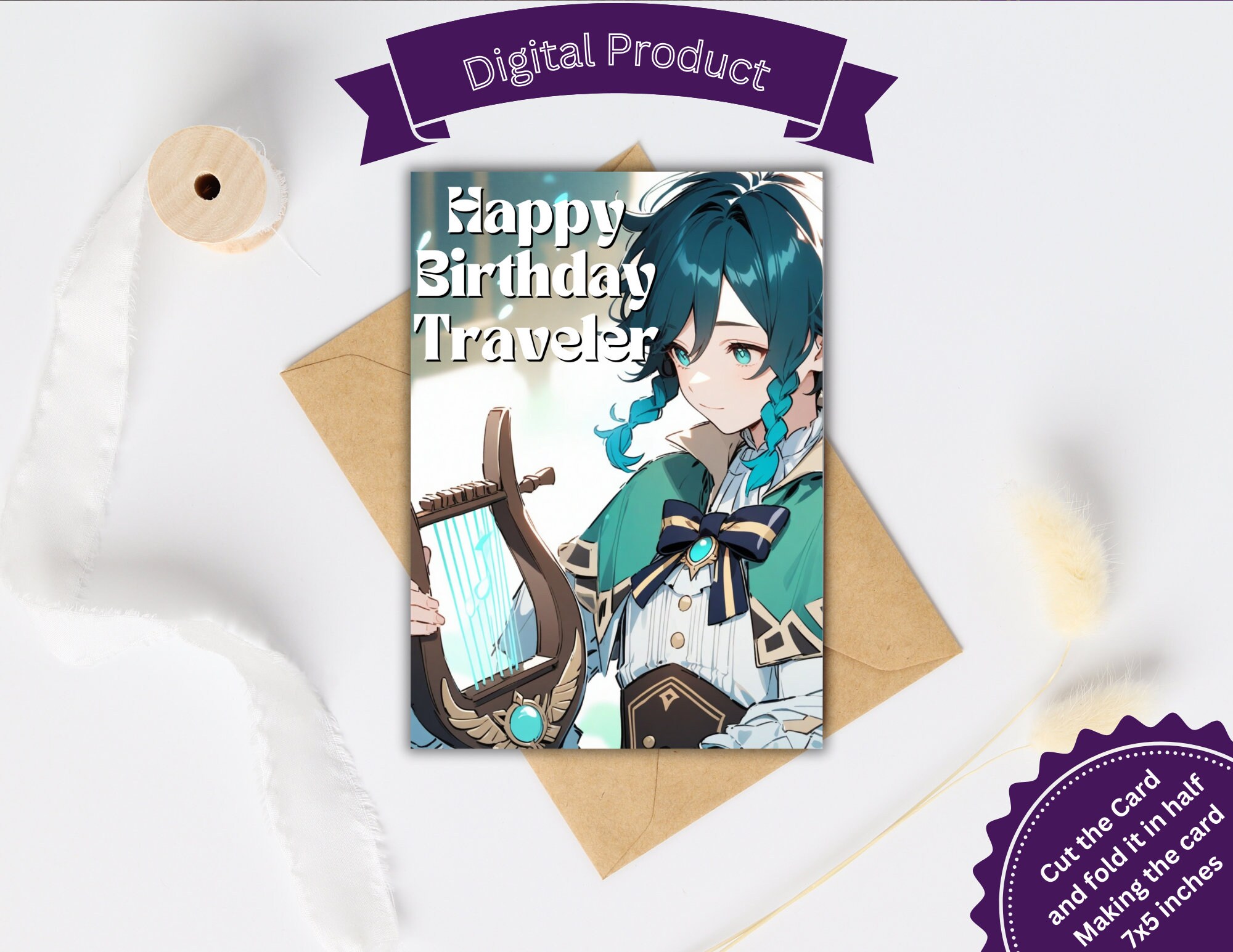 Printable Card Happy Birthday Traveler Genshin Impact Venti the Bard ...