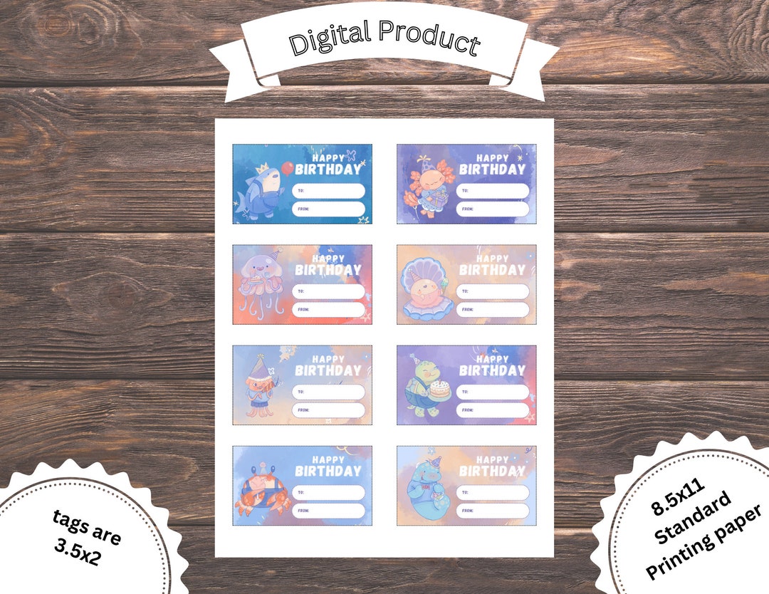 16 Printable Ocean-themed Happy Birthday Gift Tags - Etsy