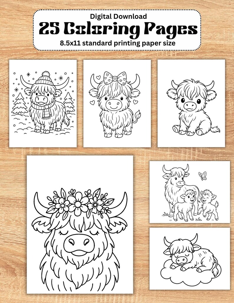 25 Printable Cute Highland Cows Coloring Pages Long Hair Cow Coloring ...