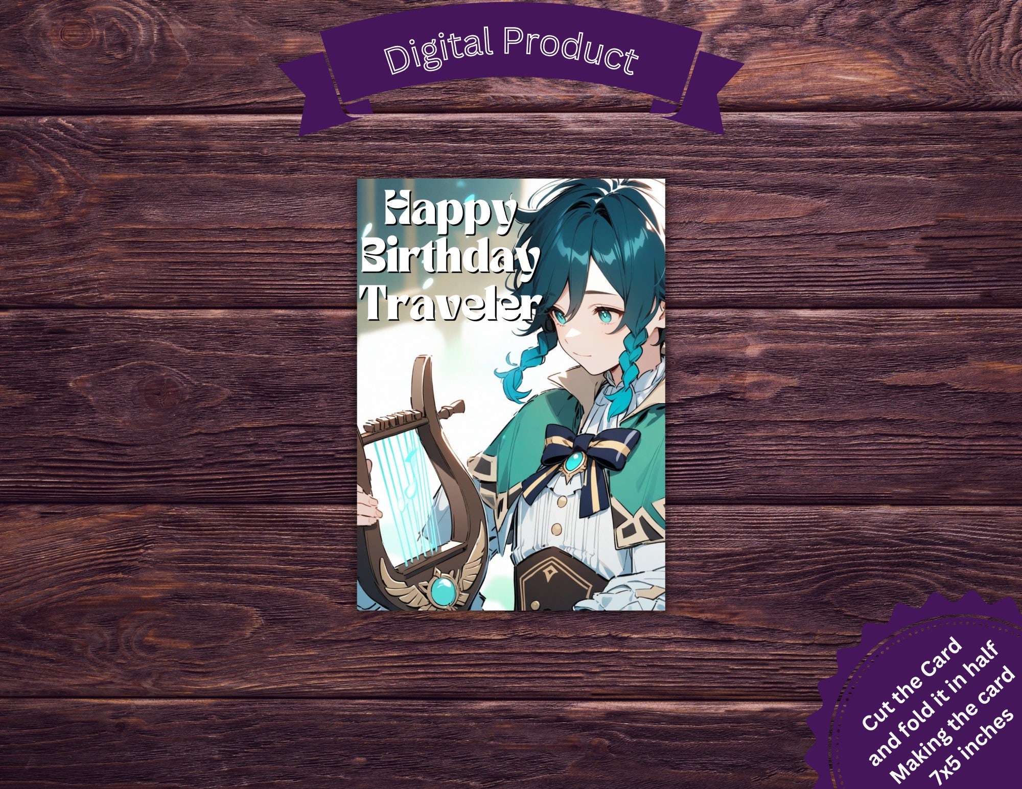 Printable Card Happy Birthday Traveler Genshin Impact Venti the Bard ...