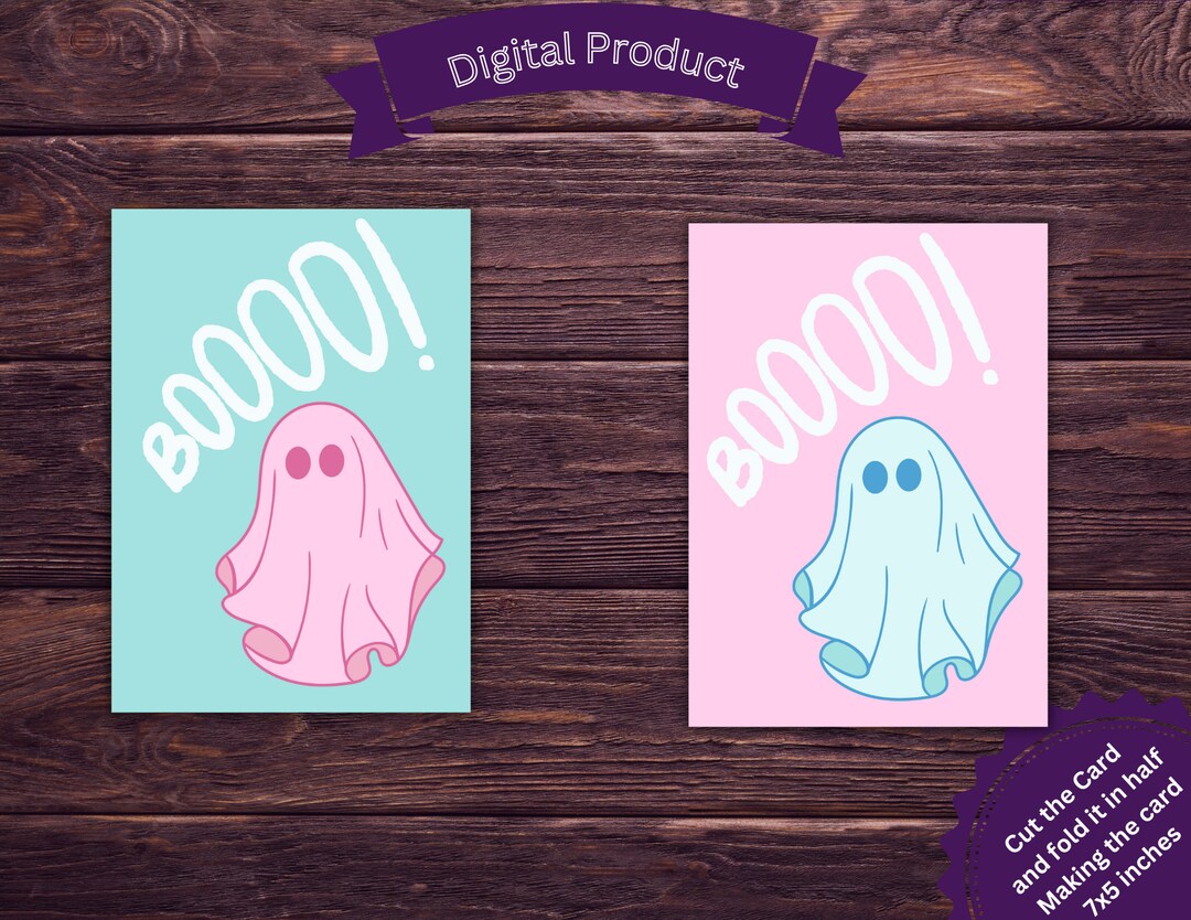 2 Printable Cards, Ghost Card, Cute Card, Romantic Card, Halloween, Boo ...