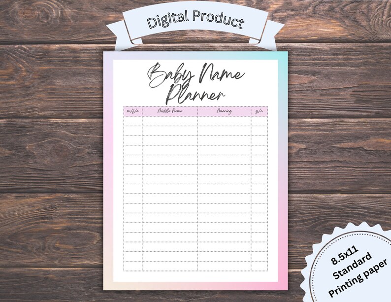 Printable Baby Name Planner List for Both First and Middle Names, Baby ...