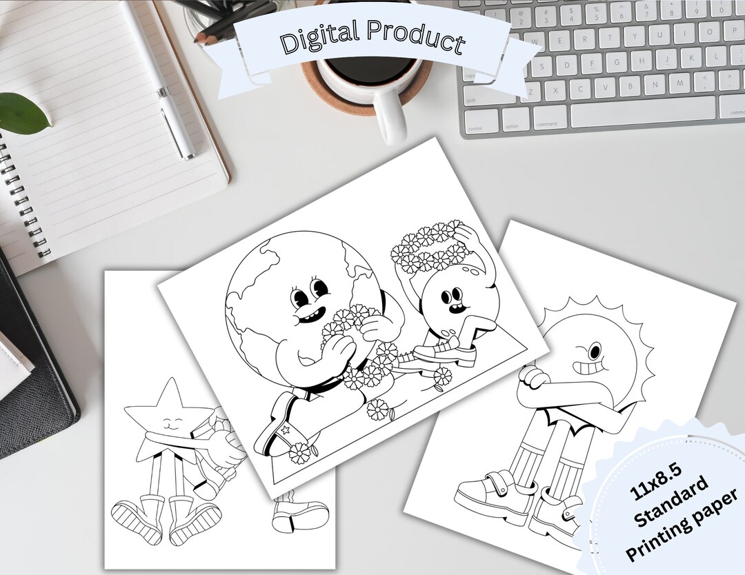 22 Printable Coloring Pages Planet Theme, Planets as People, Earth Day ...