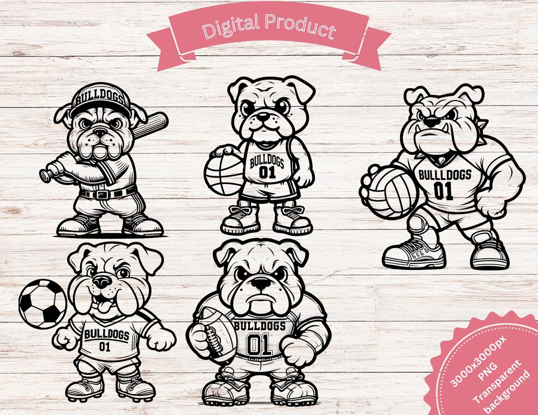Bulldog Mascot Outlines School Sports PNG Digital Download 3000x3000px ...