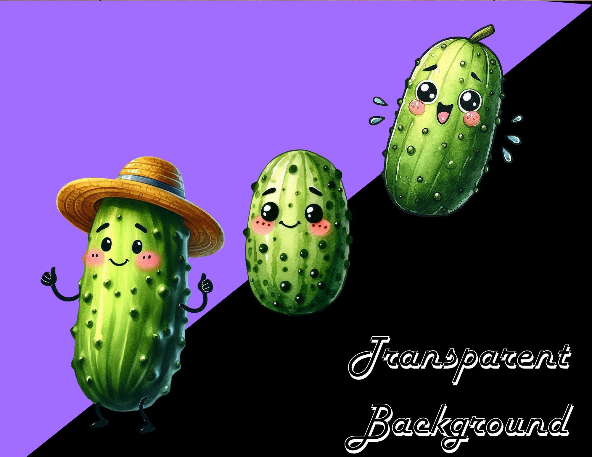 20 Pickle Characters Clipart PNG Watercolor Pickles Clip Art Painting ...