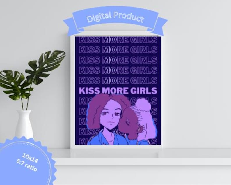 Printable Wall Art Anime Kiss More Girl Yuri Wall Art Girls Love Girls ...