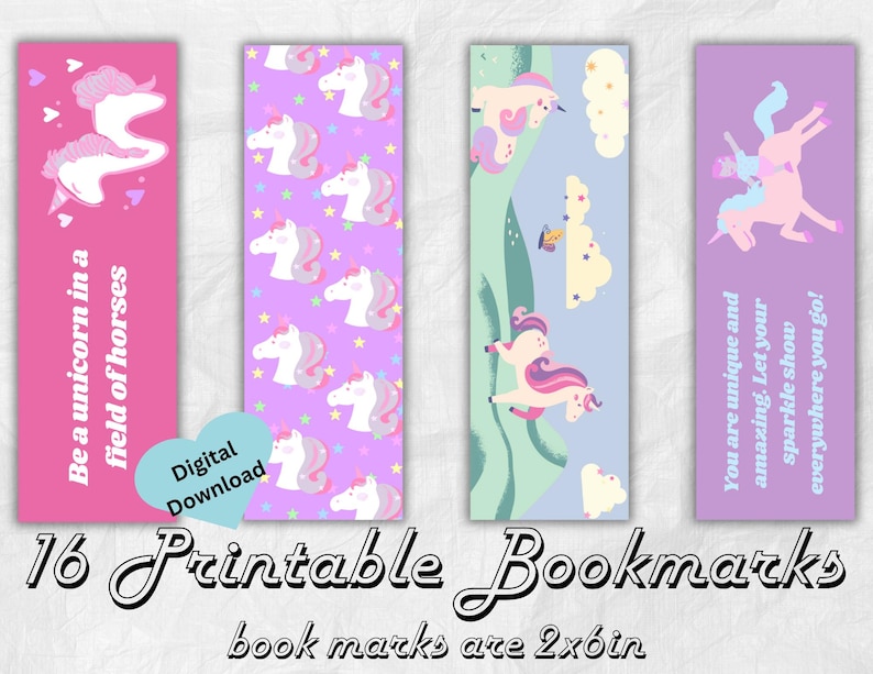 16 Printable Unicorn Bookmarks Girly Bookmarks Bookmarks Lot Cute ...