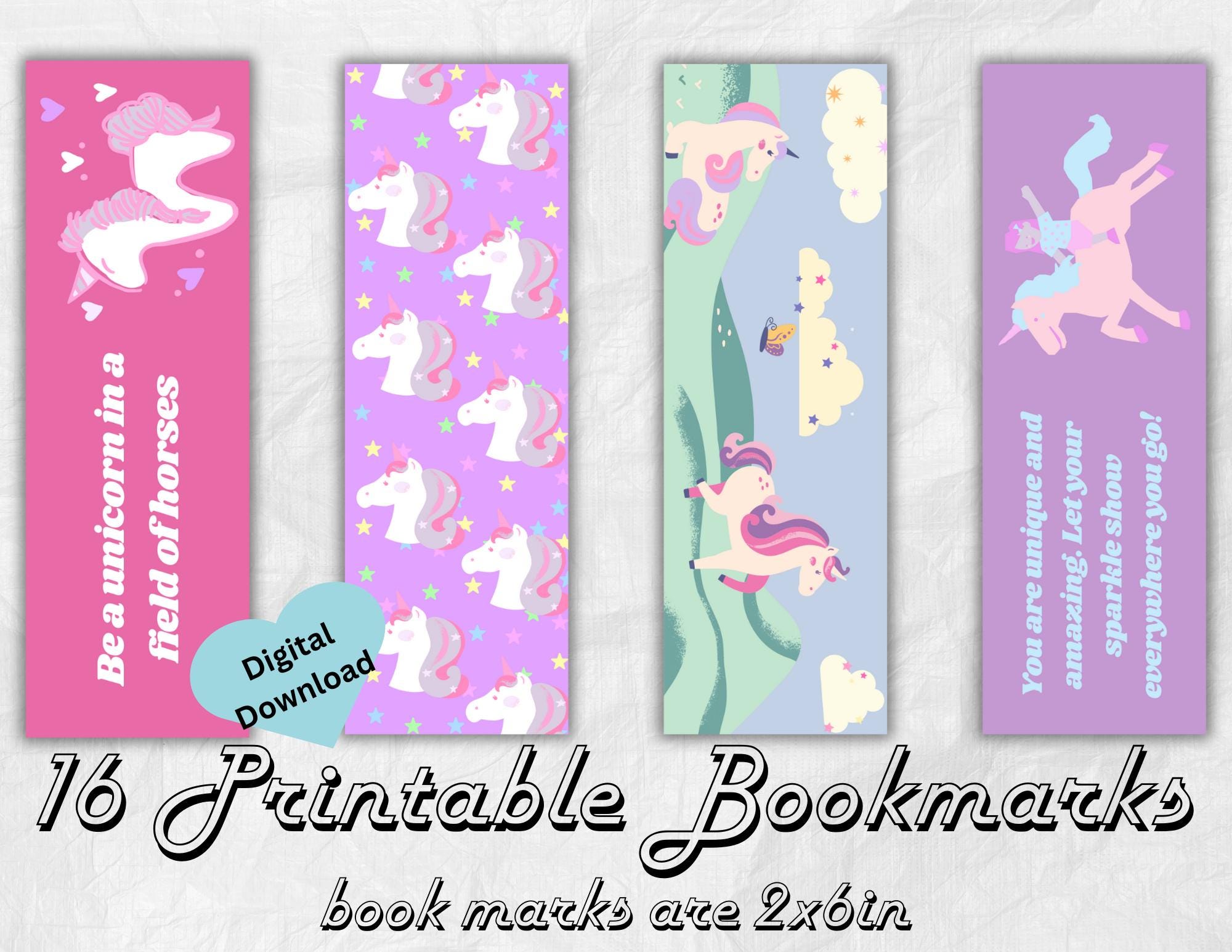 16 Printable Unicorn Bookmarks Girly Bookmarks Bookmarks Lot Cute ...