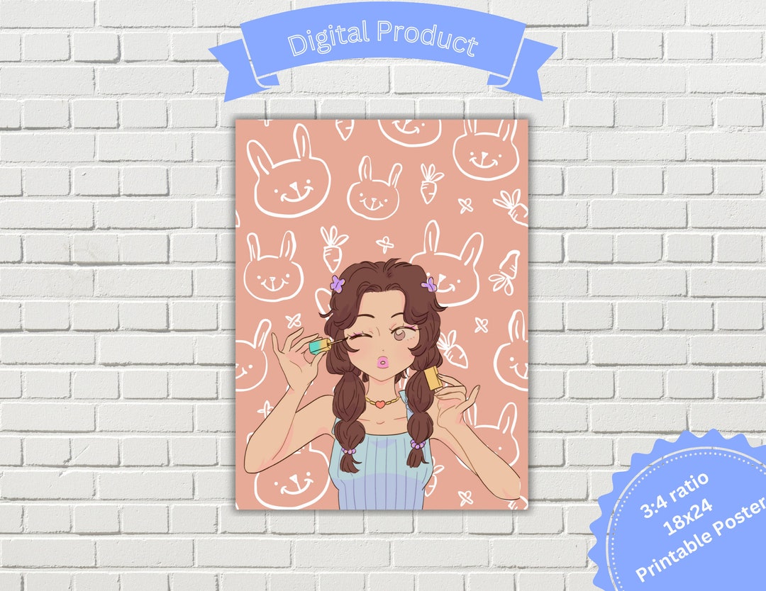 Printable Poster Anime Girl Doing Makeup 3:4 Ratio 18x24 Wall Art ...