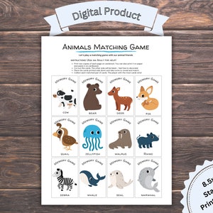 Printable Matching Game 3 Pages, Animal Themed, Game for Kids ...